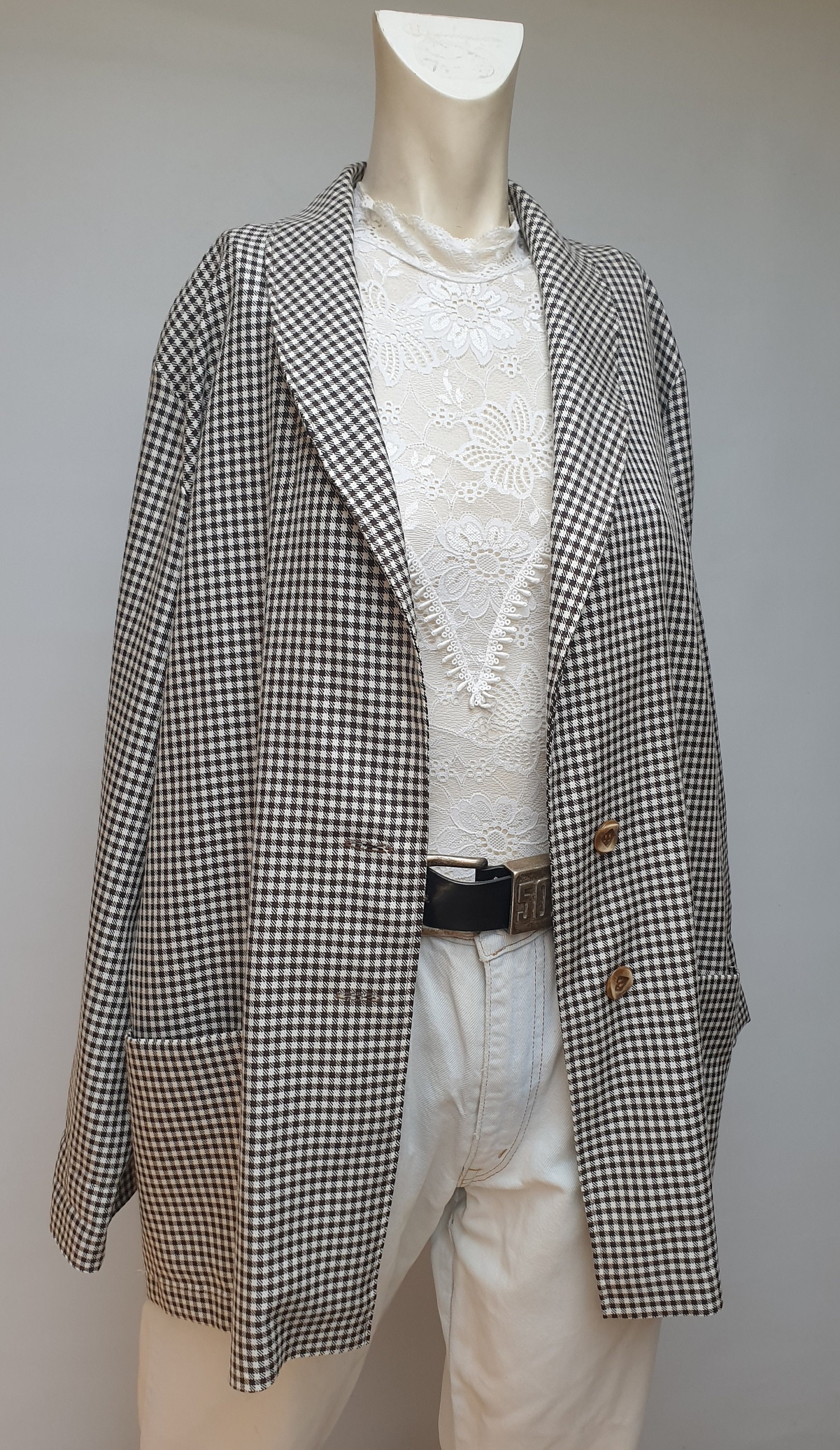 Vintage 70s Hand Made Jacket Unique Mid Time Houndstooth Pattern Jacket ...