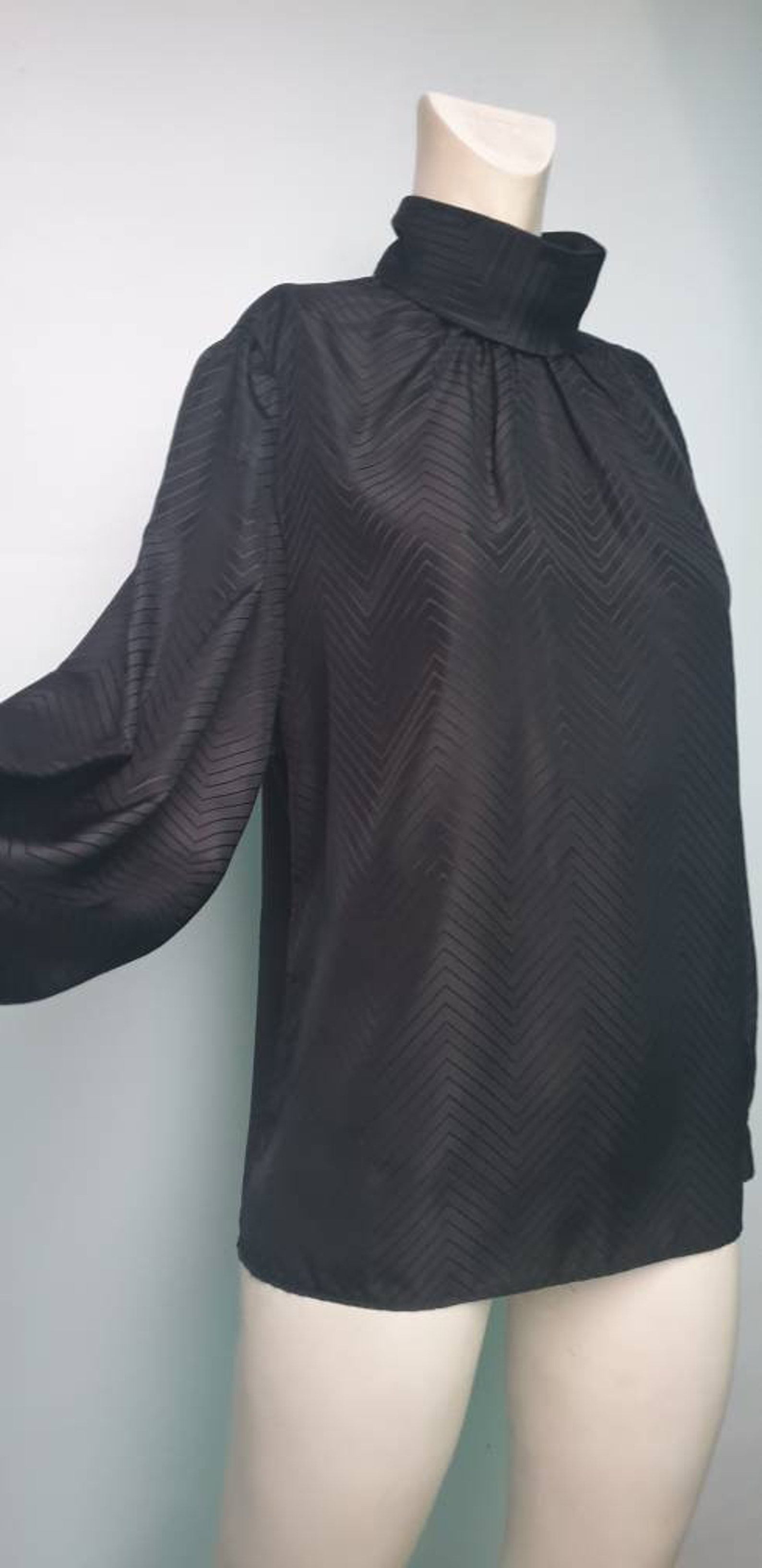 Black 60s Blouse Whit Stripes Hand Made Pullover Blouse Vintage Silk ...
