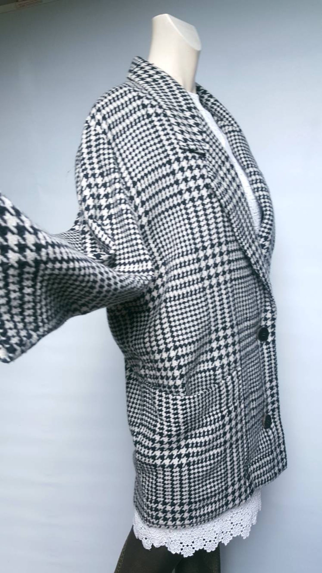 Vintage Byblos Coat Designe Wool Late 80s Black and White Pepita ...