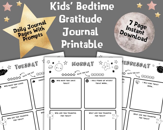 Gratitude Journal Printable Template for Kids, Personalized Daily ...