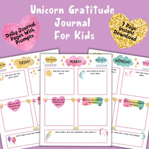 Kids' Gratitude Journal Printable | Unicorn Themed Colourful Daily ...