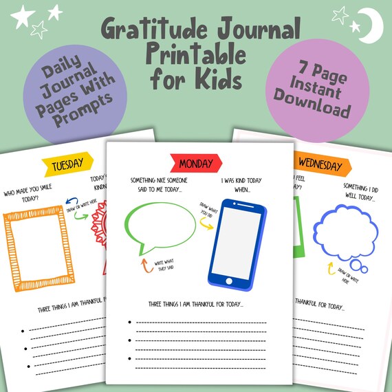 Kids' Gratitude Journal Printable Colourful Daily | Etsy