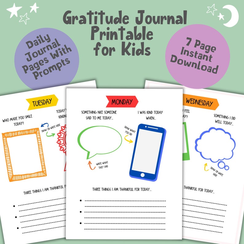 Kids' Gratitude Journal Printable | Colourful Daily Journal Pages ...