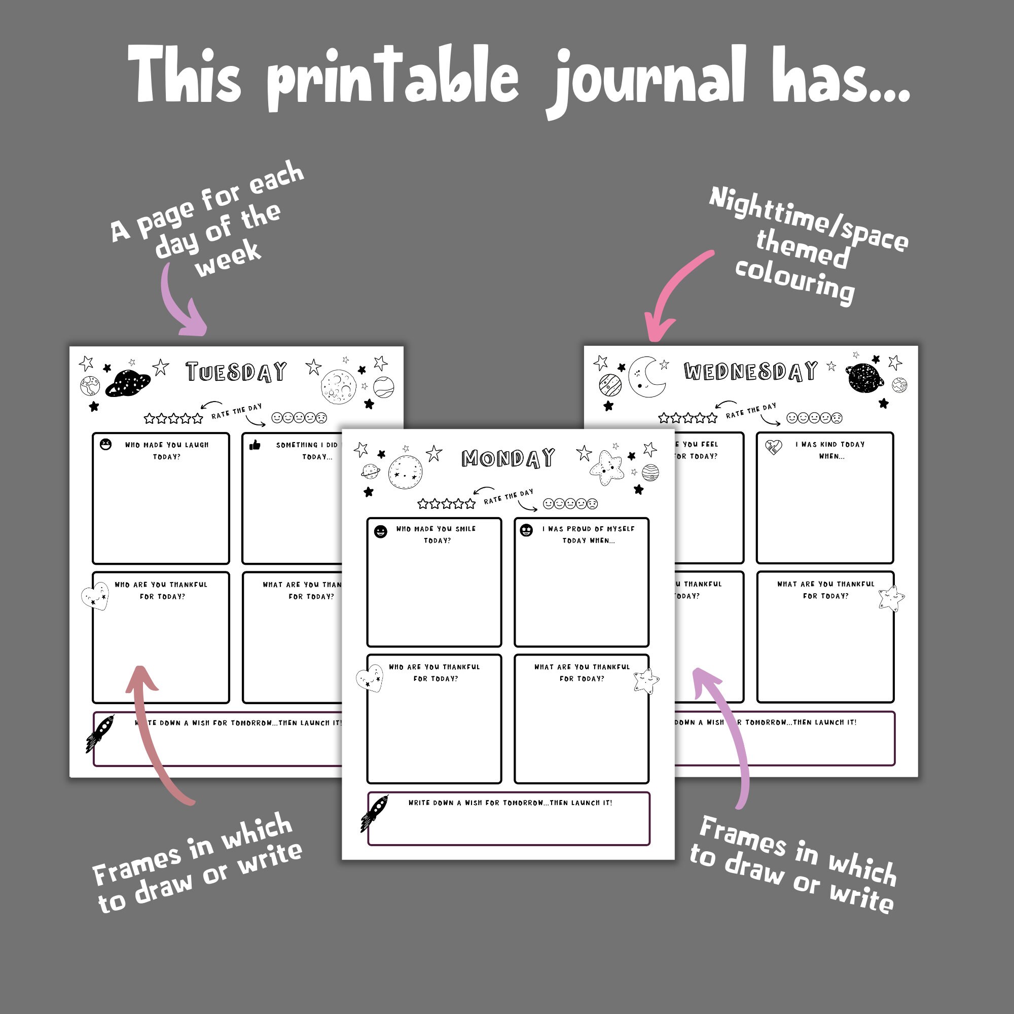 Kids' Bedtime Gratitude Journal Printable | Daily Journal Pages ...