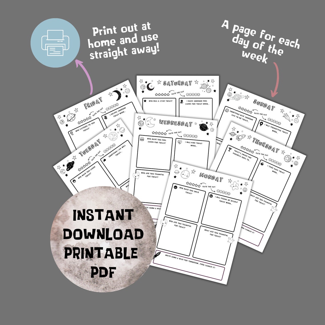 Kids' Bedtime Gratitude Journal Printable | Daily Journal Pages ...