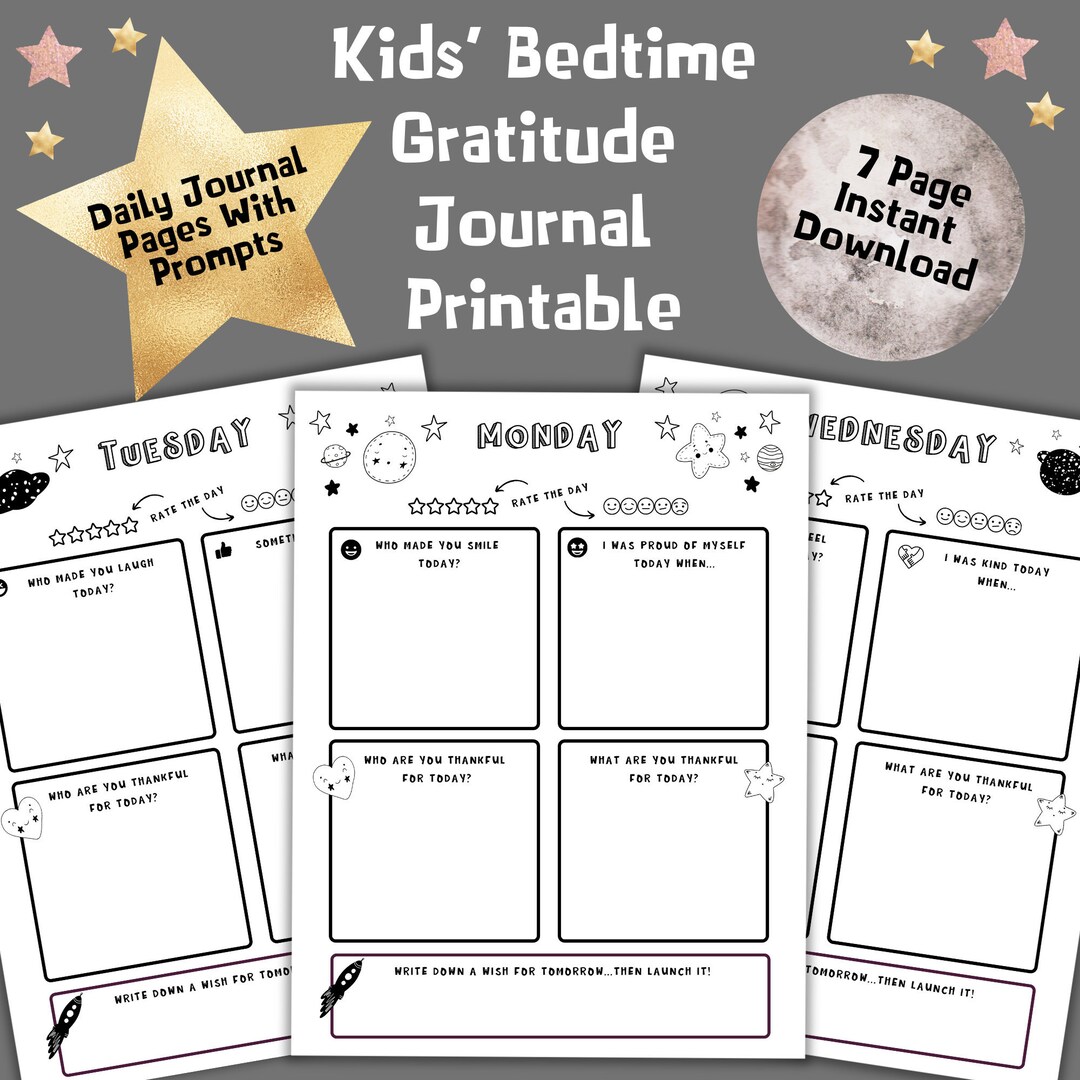 Kids' Bedtime Gratitude Journal Printable | Daily Journal Pages ...