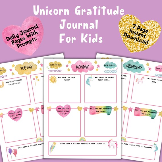 Kids' Gratitude Journal Printable Unicorn Themed | Etsy