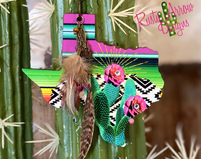 Texas Serape Aztec Cactus Rear View Mirror Charm, Rear View Mirror ...