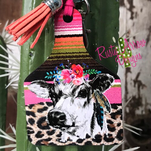 Key Chain Serape Cow Livestock Cattle Ear Tag | Etsy