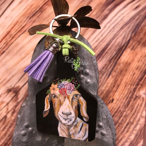 Key Chain Floral Goat Livestock Cattle Ear Tag | Etsy