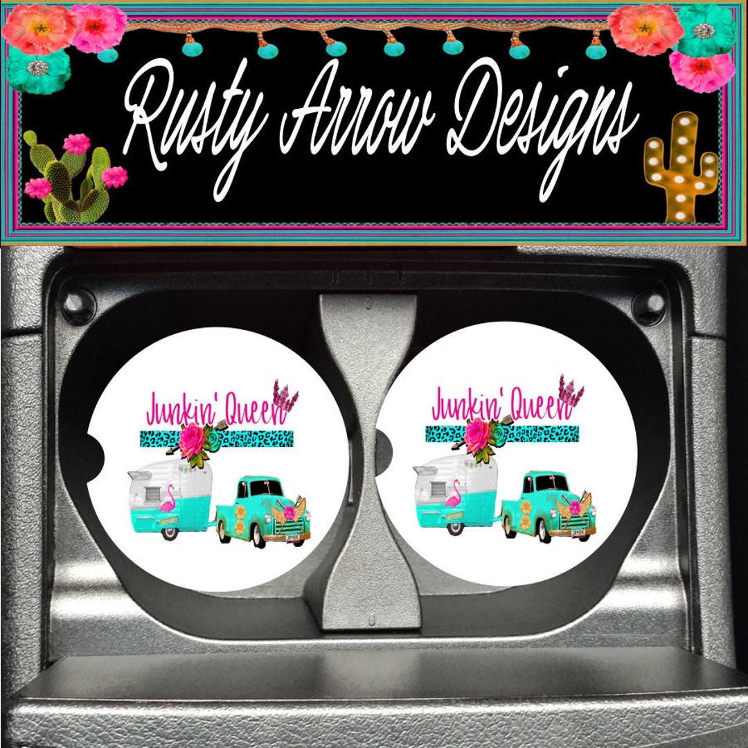 Set of 2 Car Coasters Junkin' Queen Sandstone Car Coasters, Rubber Car ...