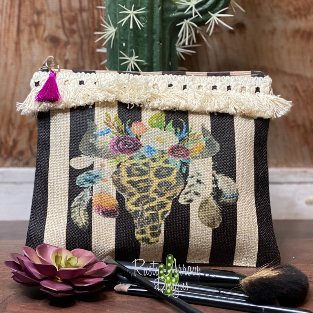 Black & White Cheetah Steer Makeup Bag, Cosmetic Bag, Accessory Bag - Etsy