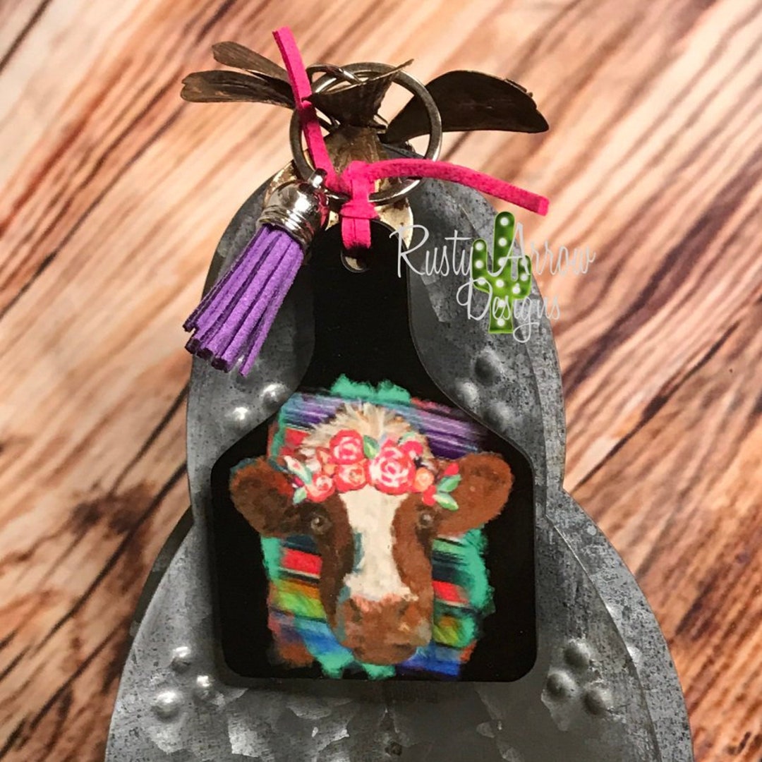 Key Chain Serape Floral Cow Cattle Ear Tag - Etsy