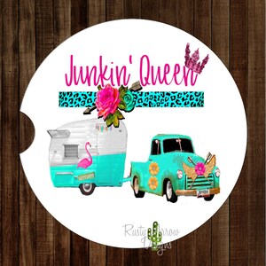 Set of 2 Car Coasters Junkin' Queen Sandstone Car Coasters, Rubber Car ...