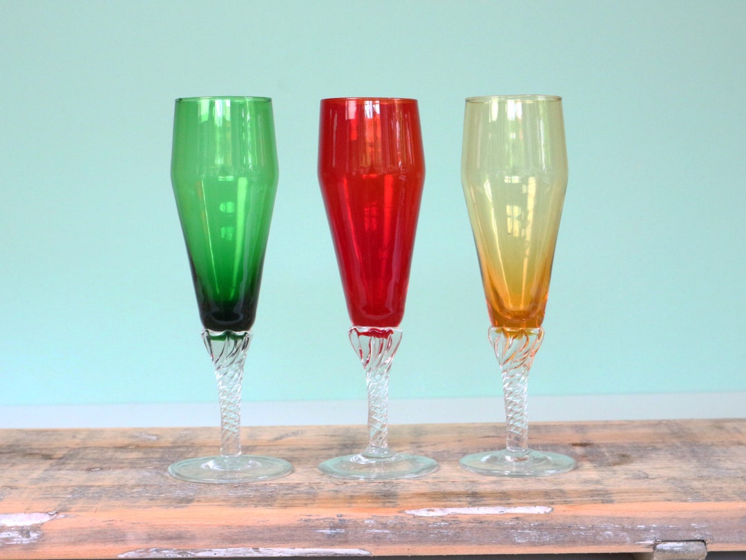 Set of 3 Vintage Colored Port Wine Glasses With Beautiful Glass Stem - Etsy