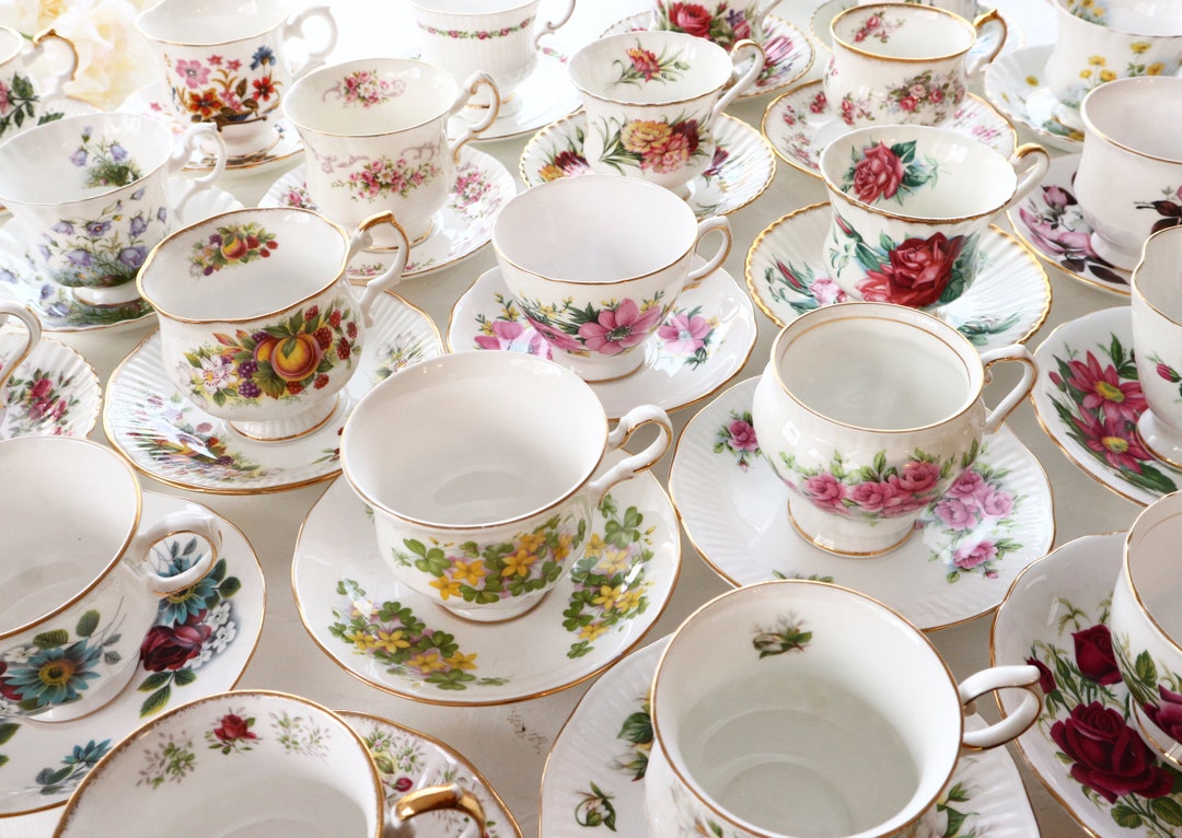 Vintage Floral Tea Cups With Saucers, Mismatched Set of 10 - Etsy