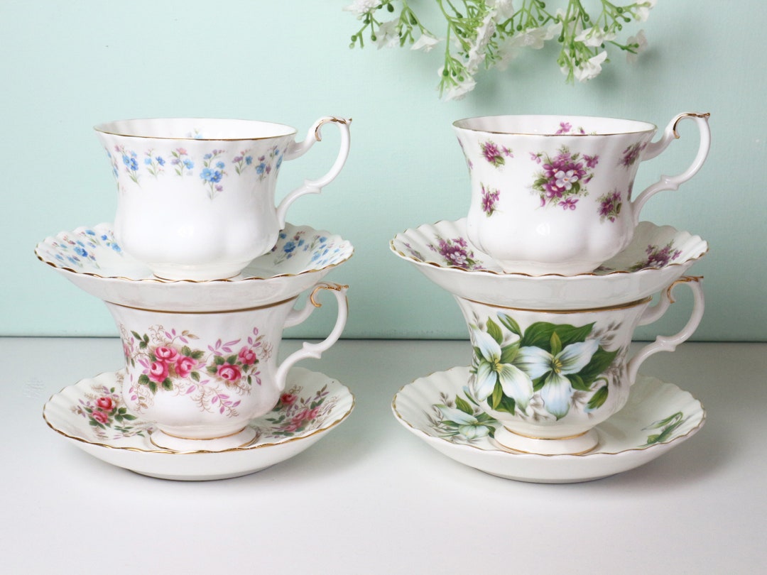 Set of 4 Vintage Royal Albert Tea Cups and Saucers, Floral Teacup Set ...