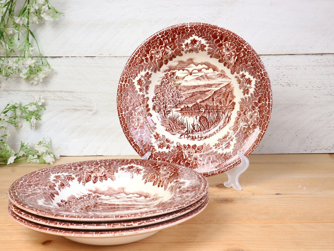 Set of 4 Vintage English Brown Transferware Soup Plates, Deep Plates ...