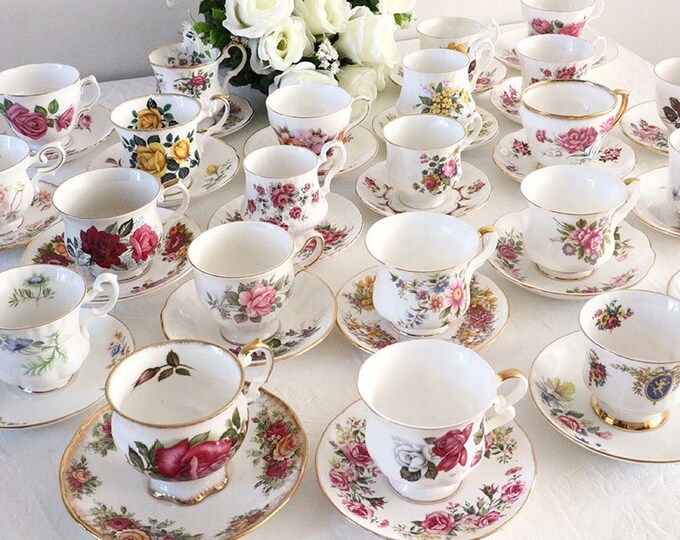 14 Gorgeous Mismatched Tea Cups With Mismatched Saucers, Vintage ...