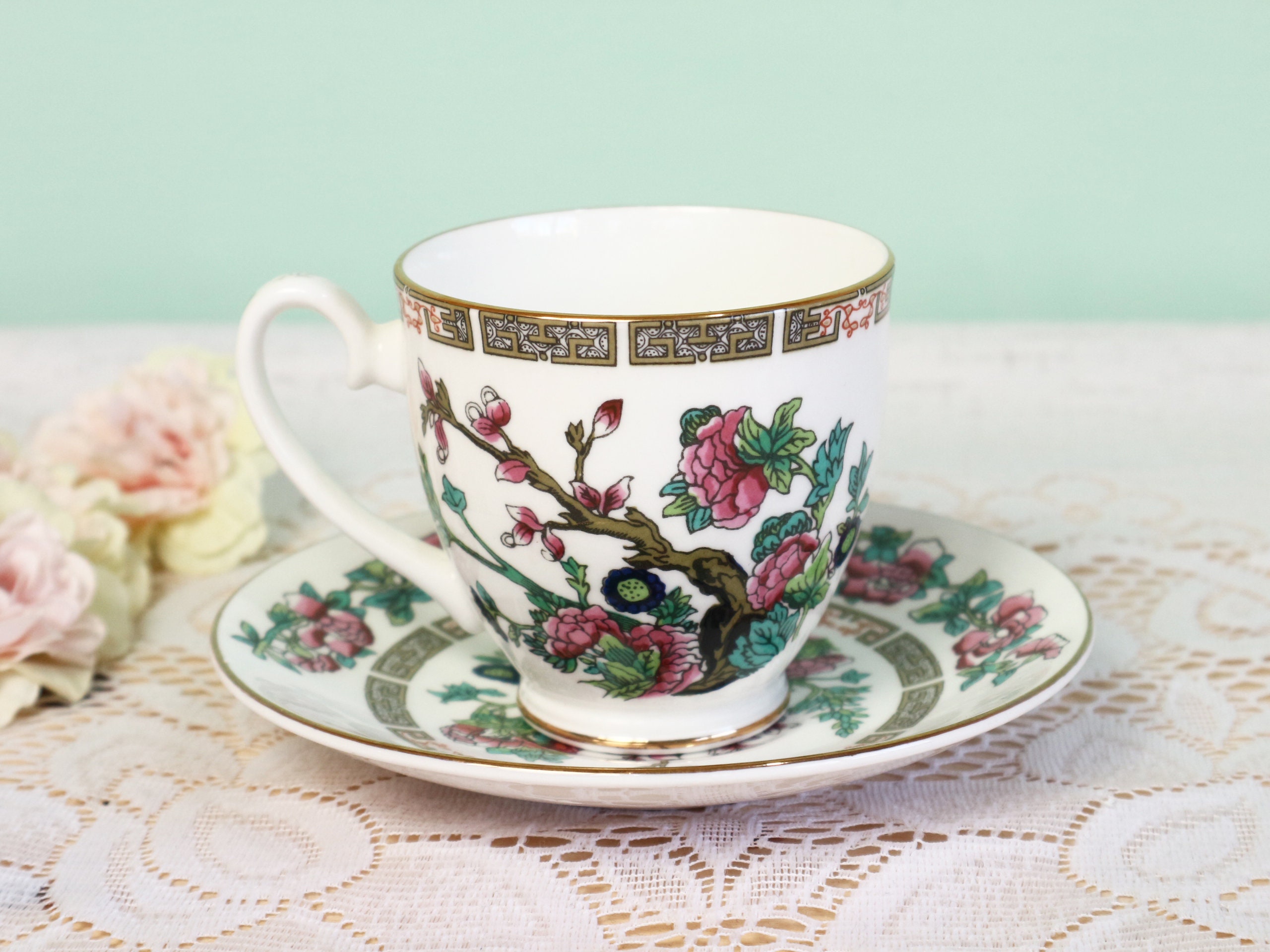 Vintage English Indian Tree Cup and Saucer, China Cup, Royal Grafton - Etsy