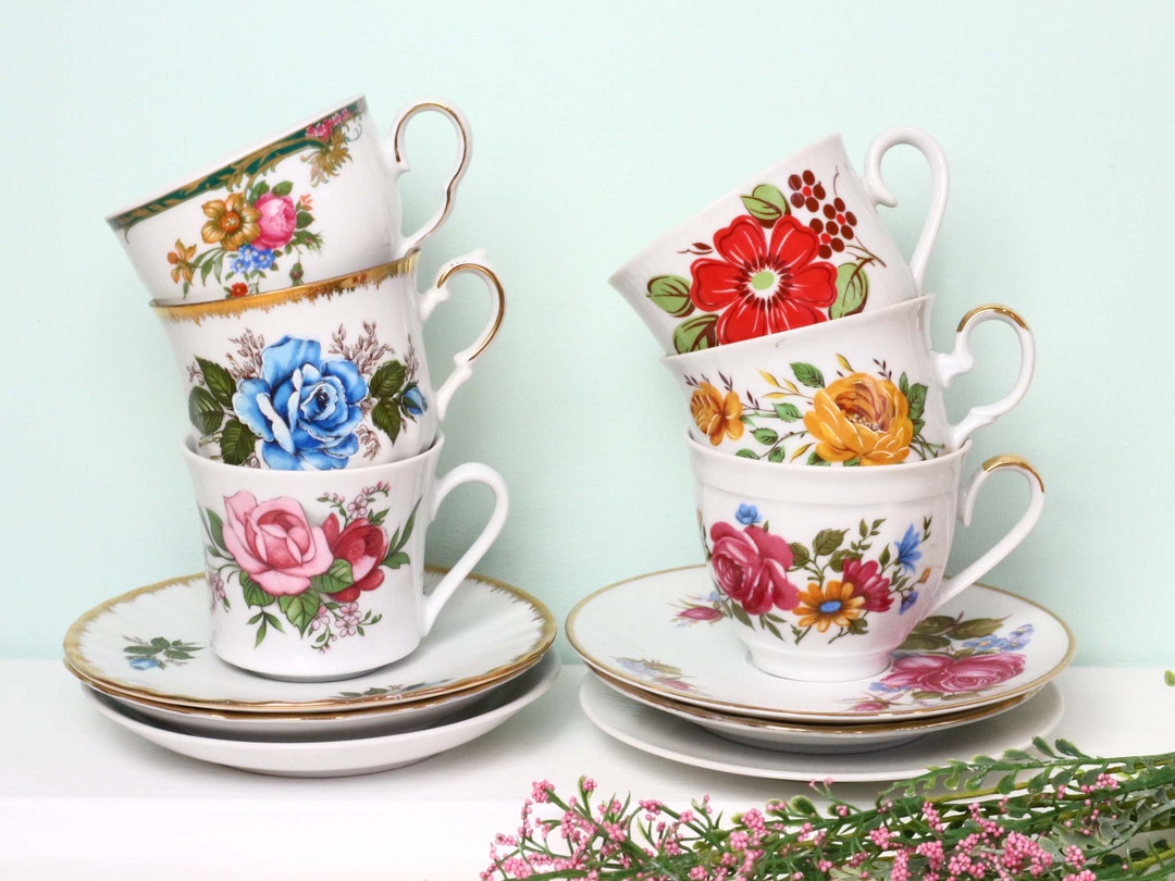 Tea Party Set, 6 Mismatched Tea Cups, Vintage German Teacups, Mix and ...