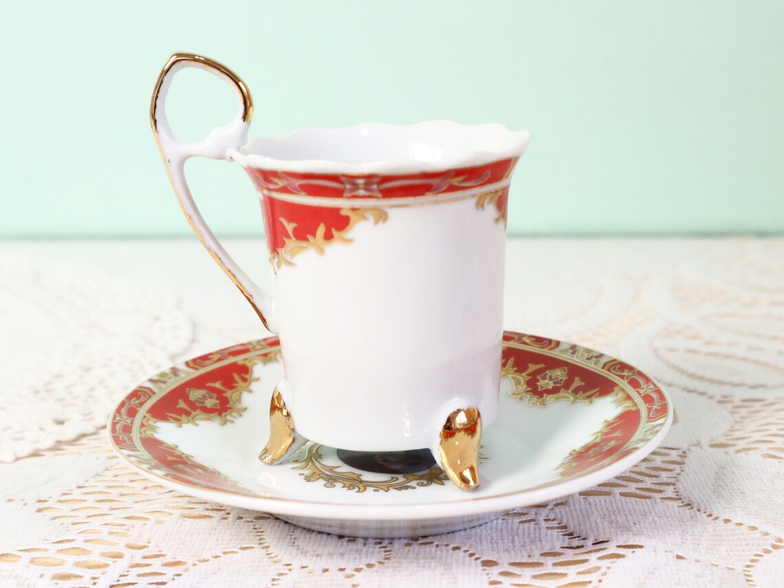Vintage Footed Teacup and Saucer Baroque Teacup Demitasse - Etsy