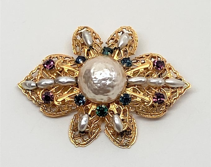 Vintage Unsigned Miriam Haskell Filigree Faux Pearl & - Etsy