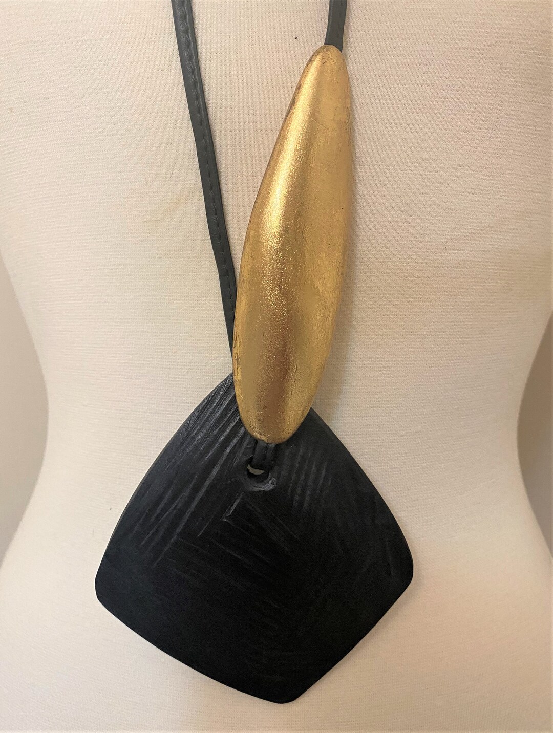 Gerda Lynggaard Monies Leather, Gold Foil & Ebony Wood Necklace - Etsy