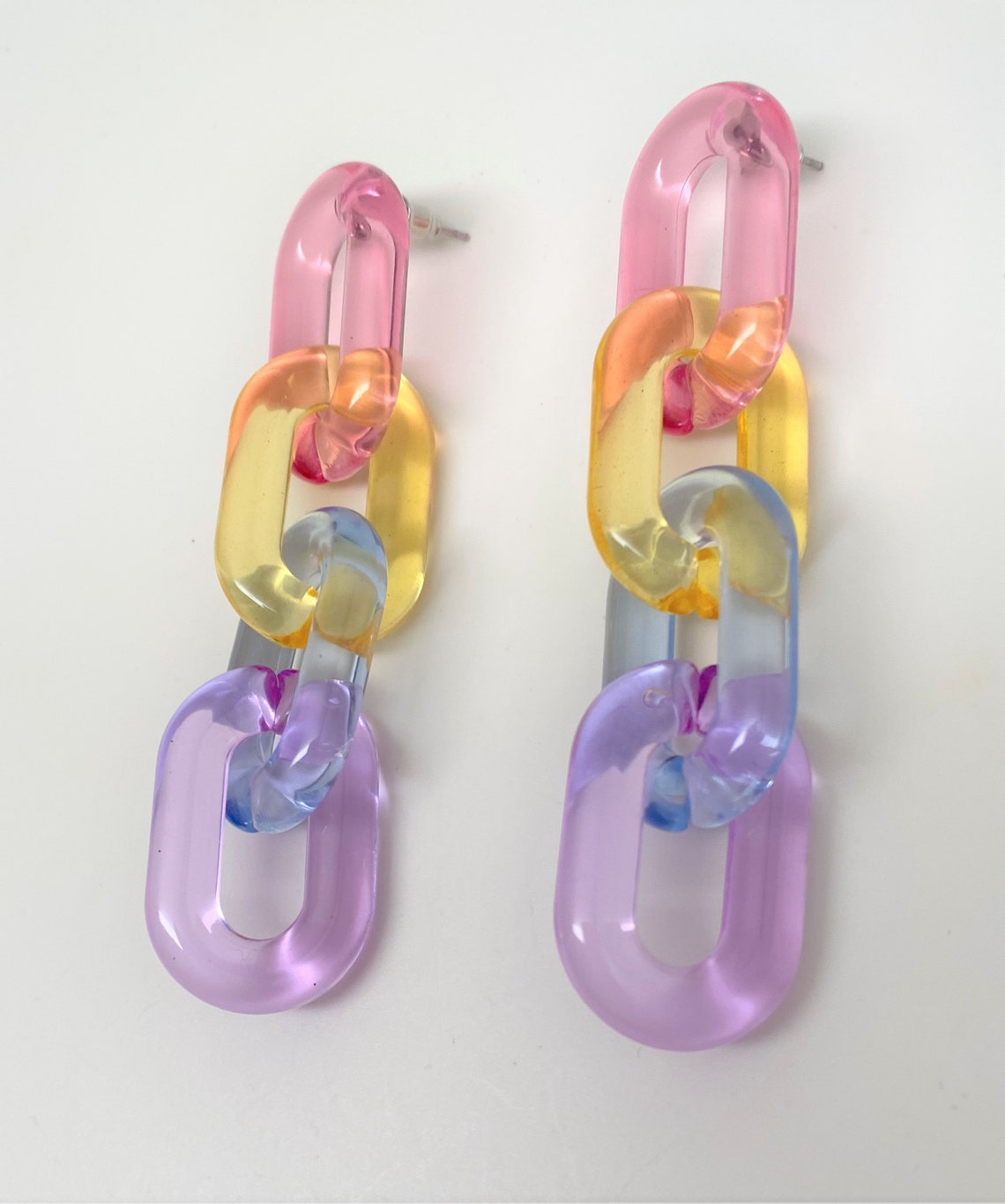 Gorgeous Pastel Color Lucite Chain Dangle Pierced Earrings - Etsy