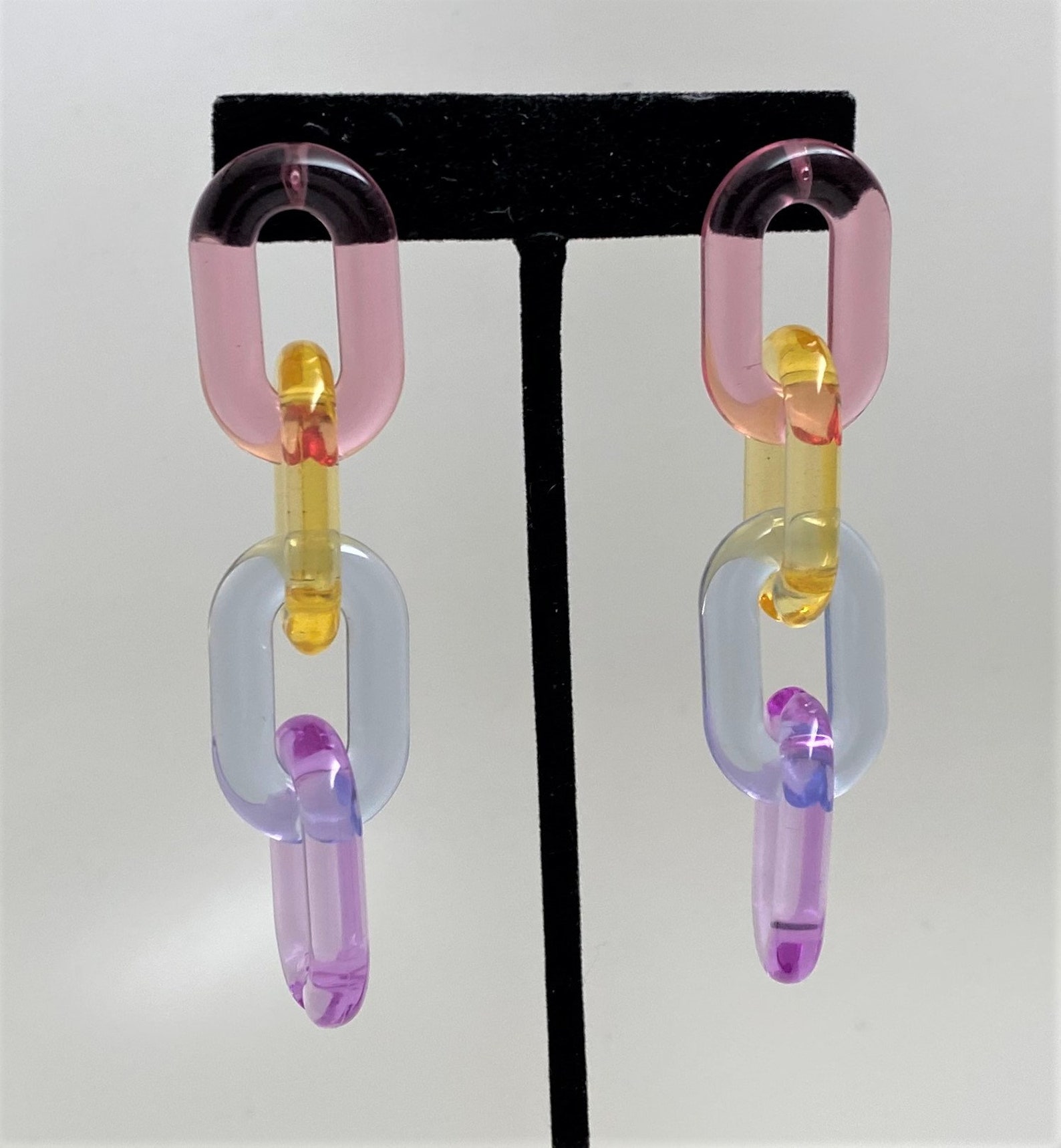 Gorgeous Pastel Color Lucite Chain Dangle Pierced Earrings - Etsy
