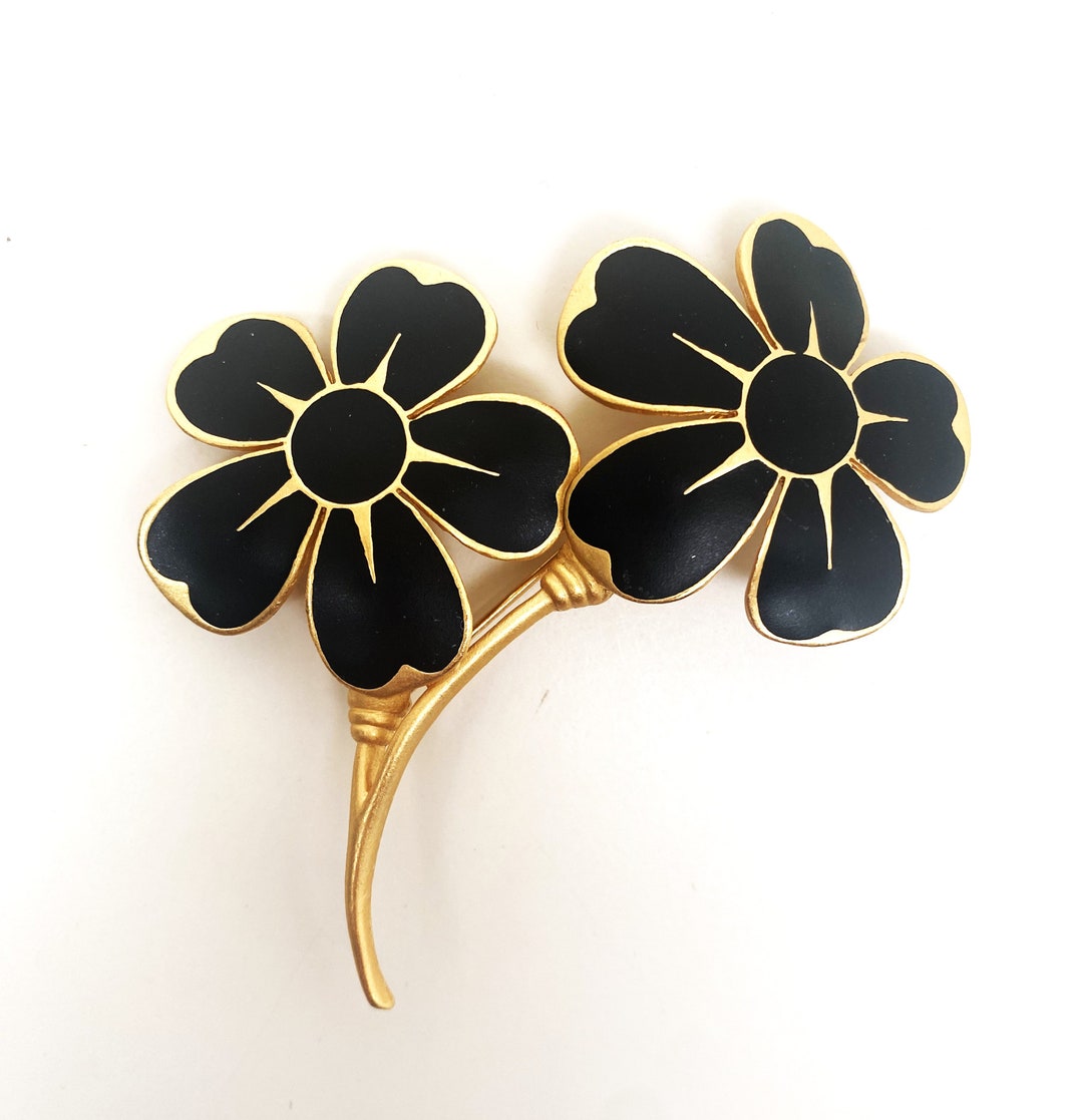 Vintage Erwin Pearl Satin Gold Tone Enamel Flowers Brooch Pin - Etsy
