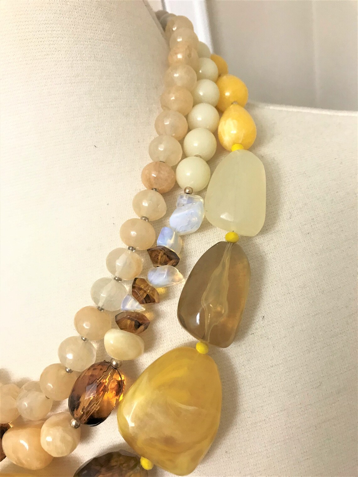 Stunning Designer Amber, Beige & Opalescent Multi Strand Necklace - Etsy