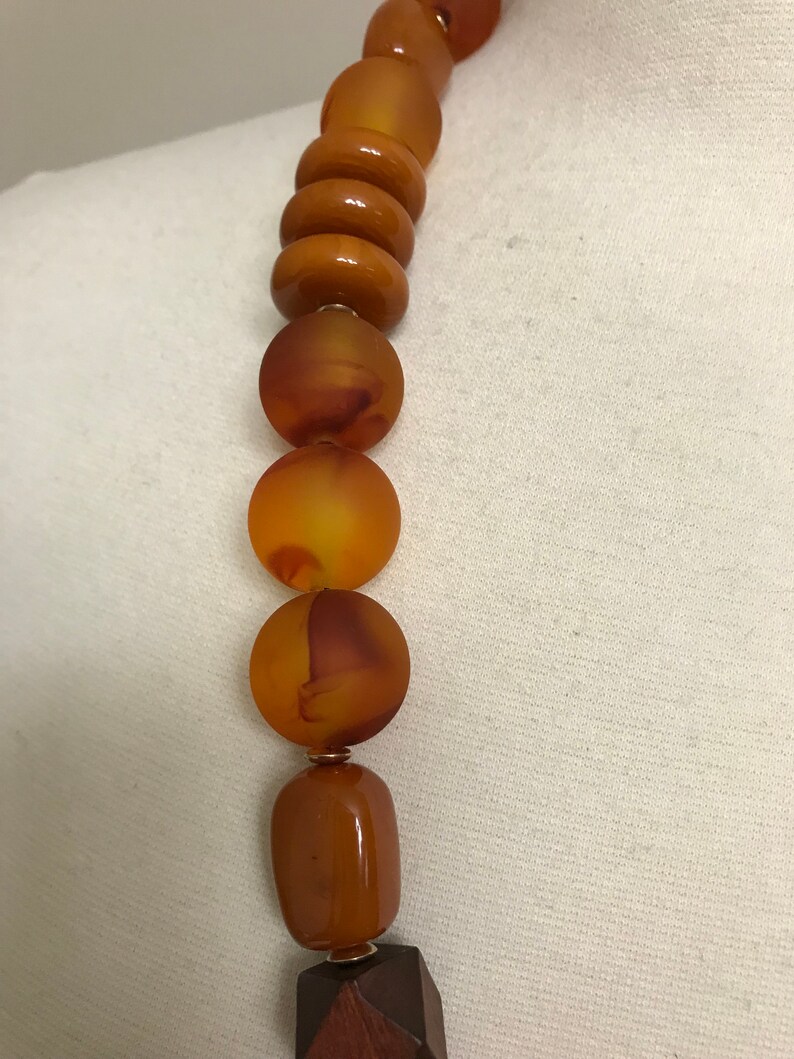 Amber Lucite & Wood Long Necklace, Unsigned Beauty - Etsy