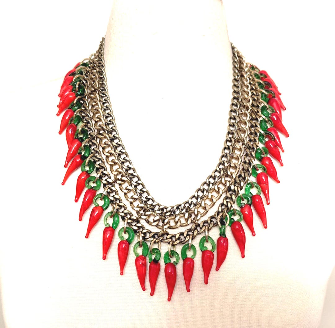 Vintage Chains & Murano Glass Red Chili Pepper Statement Necklace - Etsy