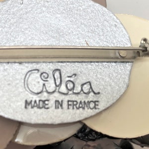 Cilea Paris Signed Enamel on Acrylic Cream, Beige, Brown & Gold Pin ...