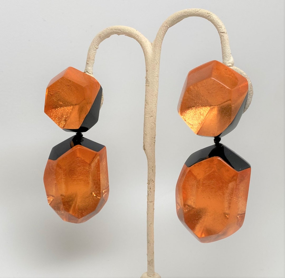 Danish Designer Gerda Lynggaard-monies Orange Foil Lucite Large ...