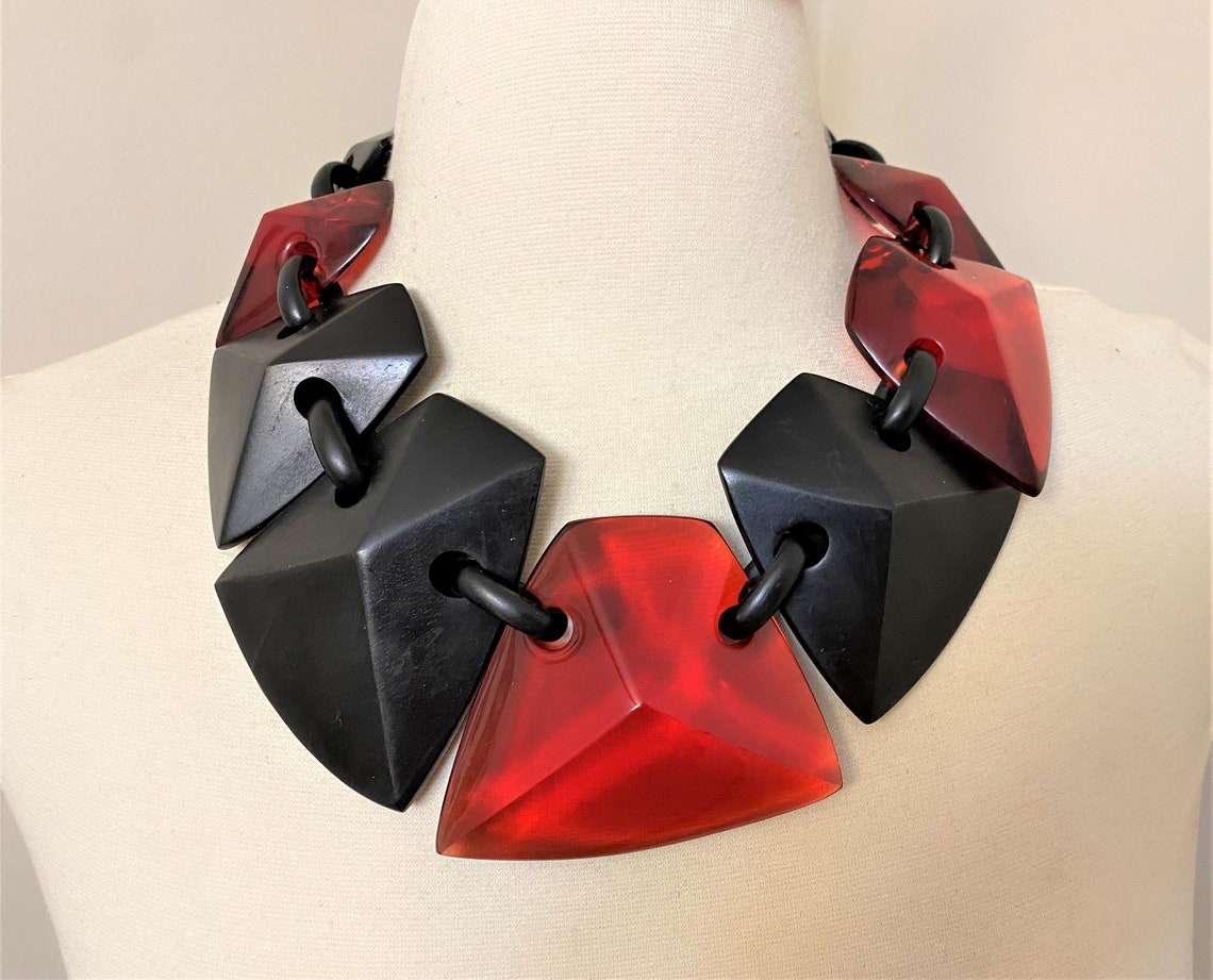 Stunning Gerda Lynggaard Monies Chunky Ebony & Red Lucite | Etsy