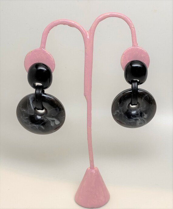 Danish Designer Black Marbleized Resin & Leather Pier… - Gem