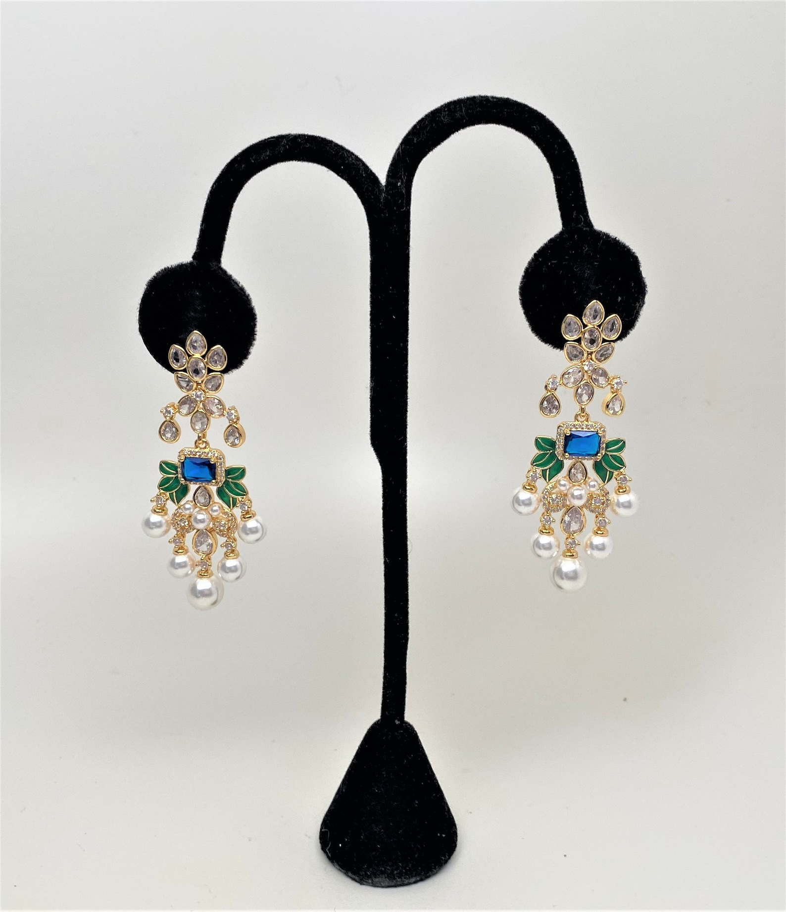 Fab Clear Bezels, Enamel , Faux Pearl & Rhinestones Dangle Pierced ...
