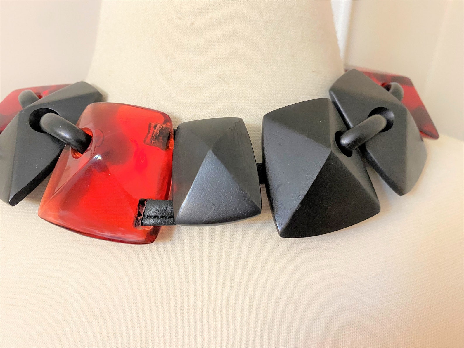 Stunning Gerda Lynggaard Monies Chunky Ebony & Red Lucite | Etsy