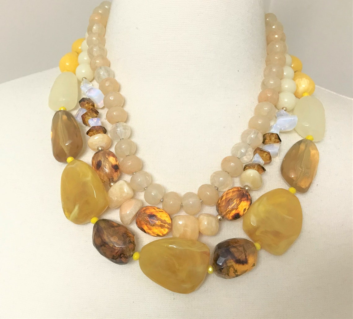 Stunning Designer Amber, Beige & Opalescent Multi Strand Necklace - Etsy