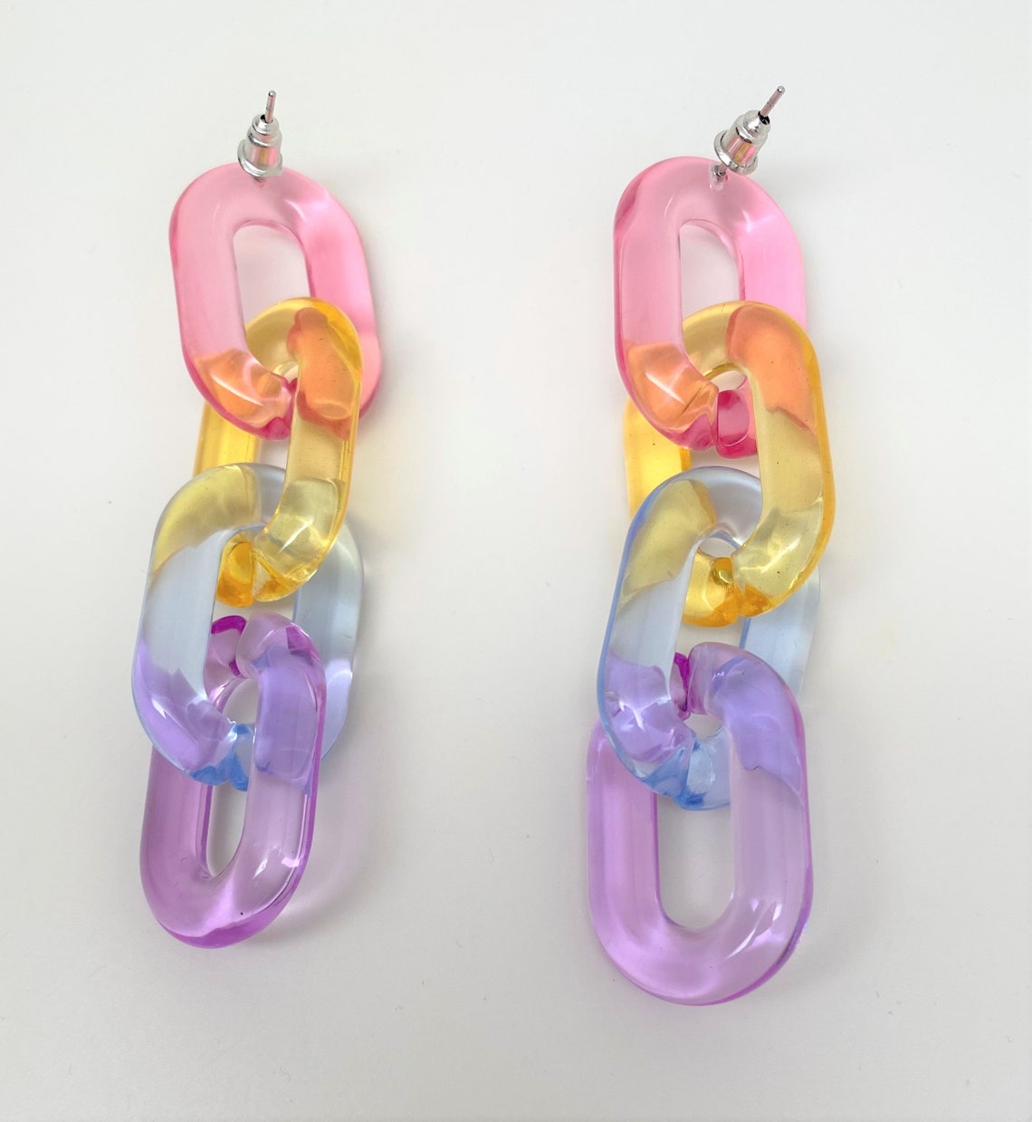 Gorgeous Pastel Color Lucite Chain Dangle Pierced Earrings - Etsy