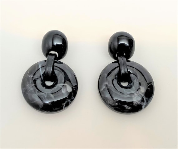 Danish Designer Black Marbleized Resin & Leather Pier… - Gem