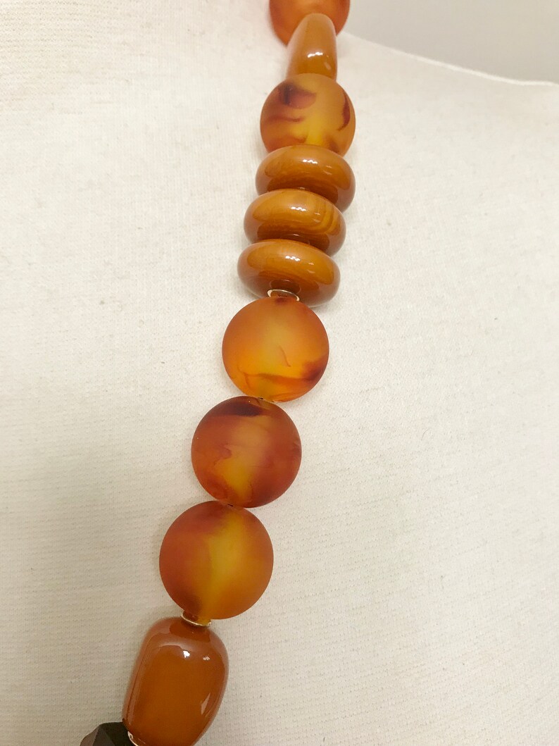 Gorgeous Amber Color Lucite & Wood Long Necklace | Etsy