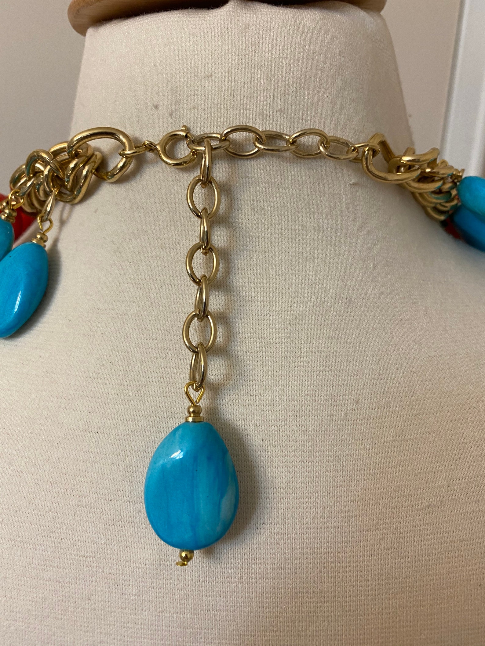 Vintage Gold Tone Chain Red Blue & off White Resin Egyptian - Etsy