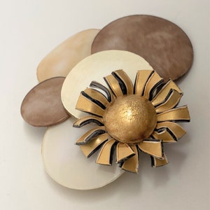 Cilea Paris Signed Enamel on Acrylic Cream, Beige, Brown & Gold Pin ...