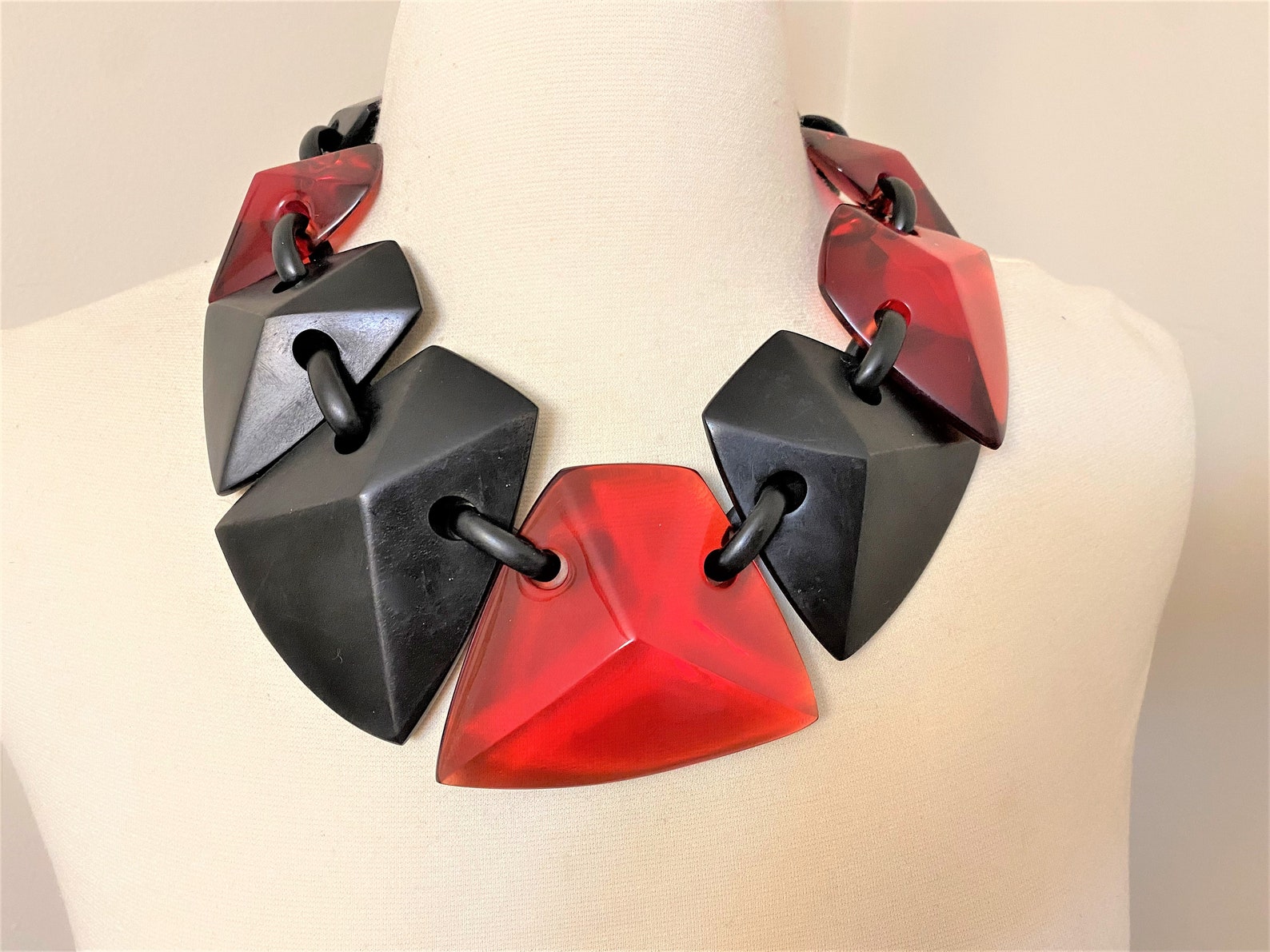 Stunning Gerda Lynggaard Monies Chunky Ebony & Red Lucite | Etsy