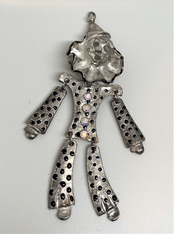 Vintage Silver Tone, Enamel & Rhinestones Clown Desig… - Gem