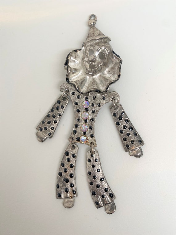 Vintage Silver Tone, Enamel & Rhinestones Clown Desig… - Gem