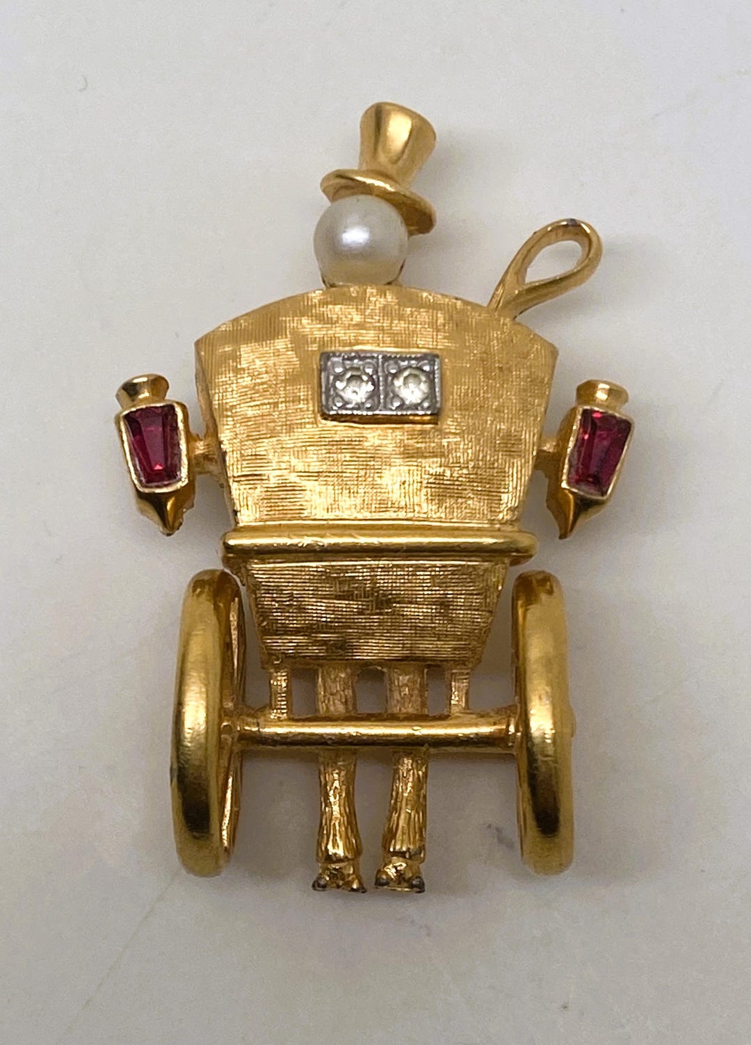 Vintage CIRO Horse & Buggy Wagon Stagecoach Pearl, Ruby Red Pin Brooch ...